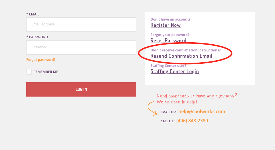 Confirming Your Email Address – CoolWorks Employers